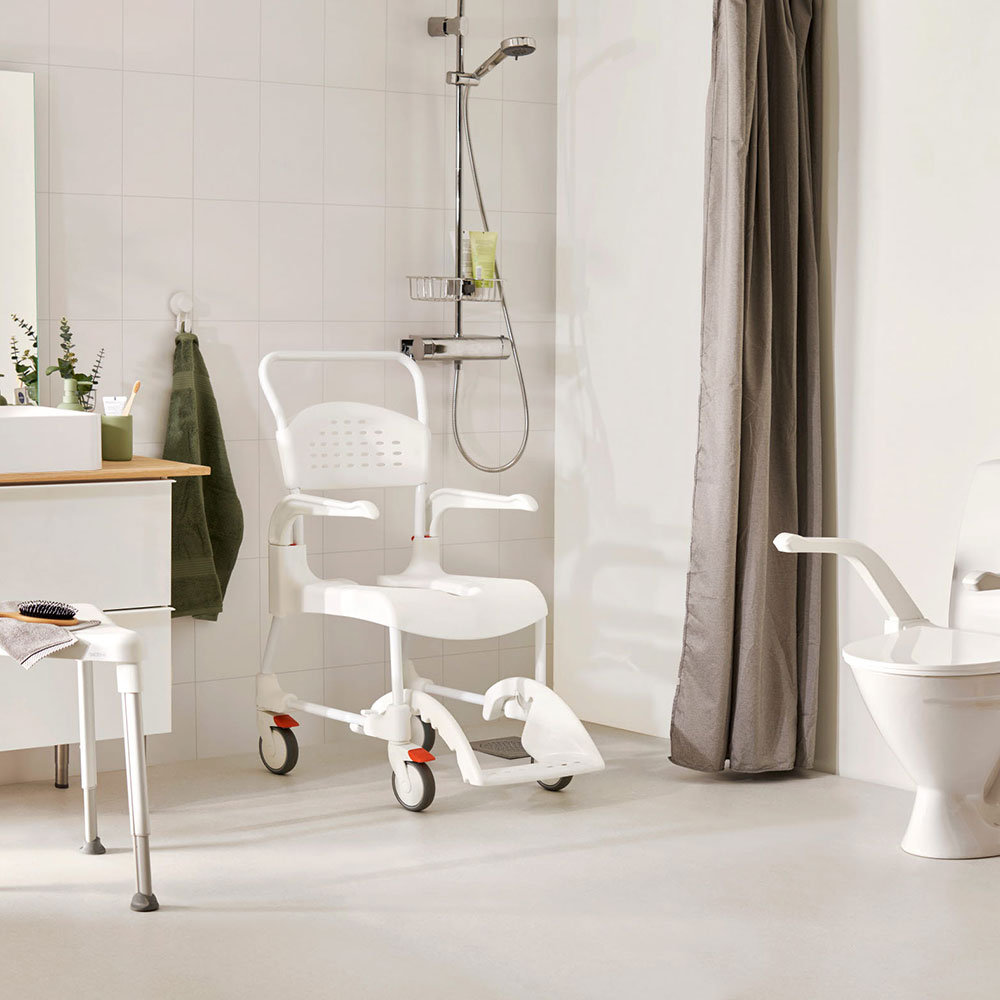 Etac Clean Shower Commode Chair – White, Wheeled Hygiene Toilet Aid
