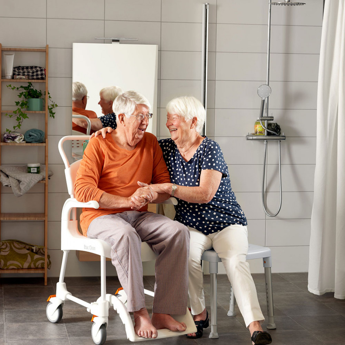 Etac Clean Shower Commode Chair – White, Wheeled Hygiene Toilet Aid